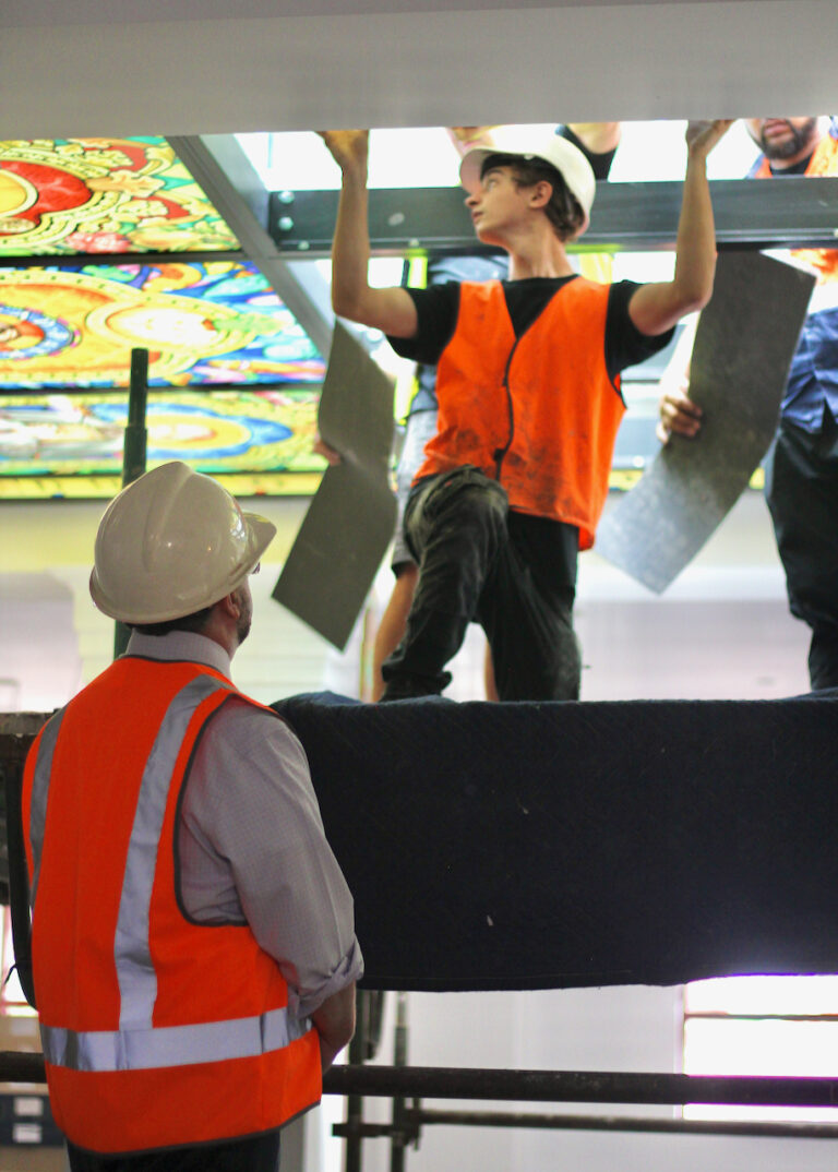 Stained-glass skylight is installed in new college library - Campion ...